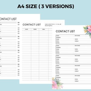 Contact List Organizer Printable Address Book Page PDF Phone Number ...