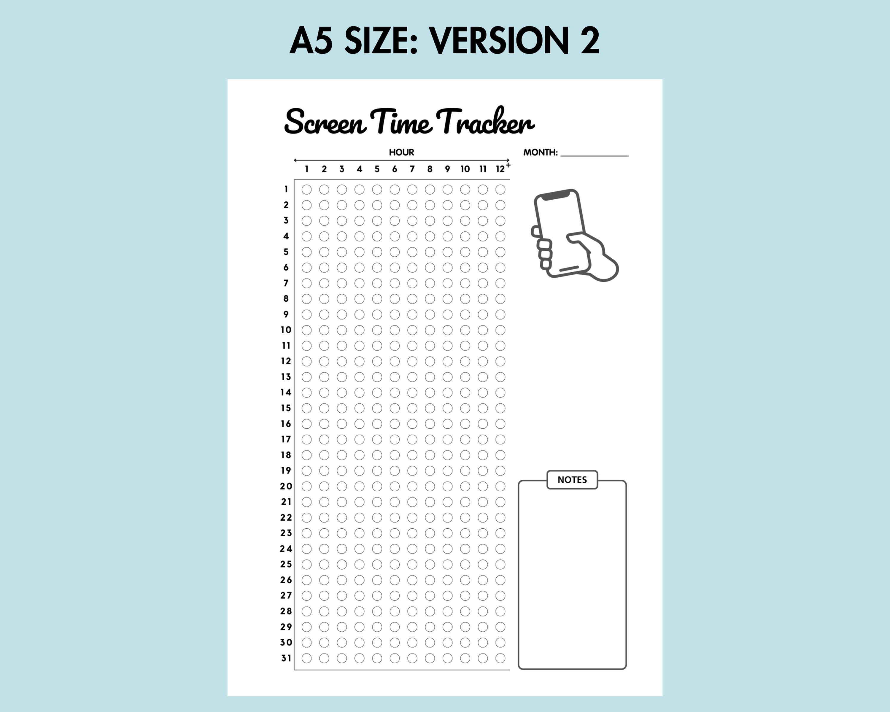 Screen Time Tracker Printable Digital Screen Time Management Tracker, Daily Yearly Screen ...