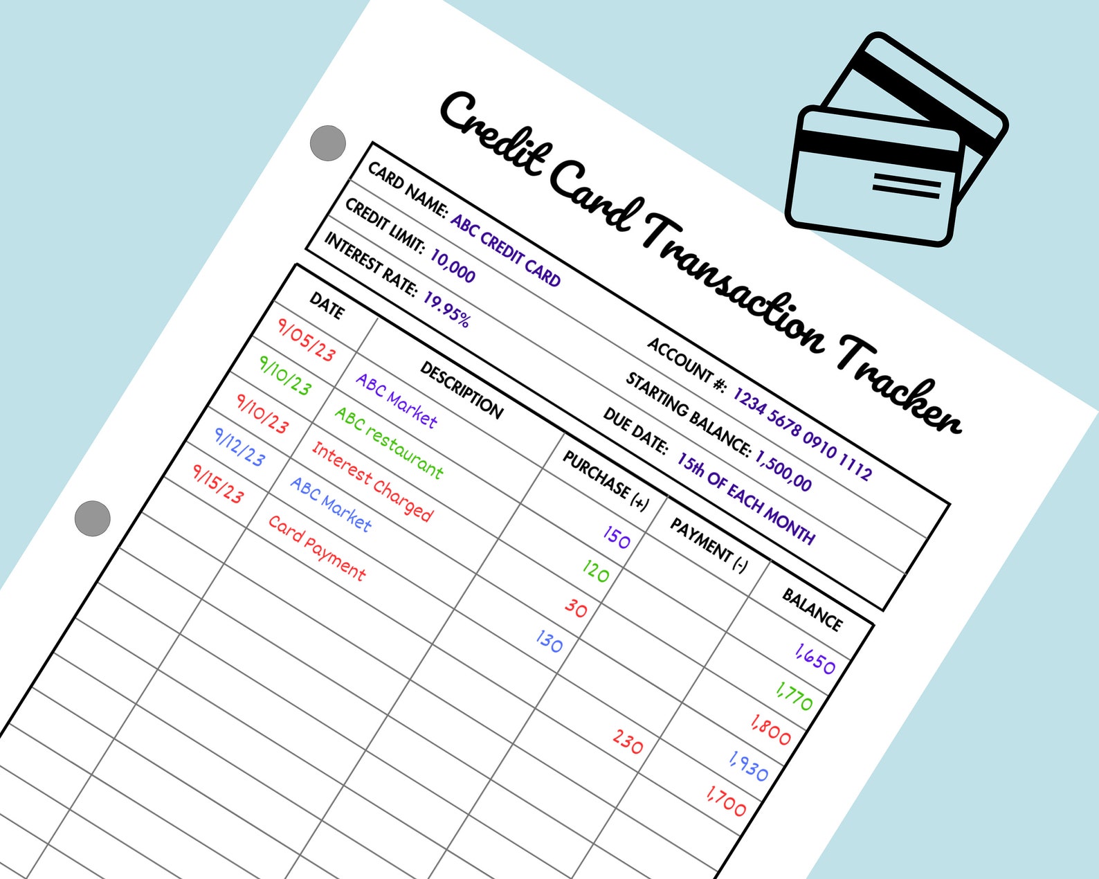Credit Card Transaction Tracker Printable Debt Tracker PDF, Personal ...