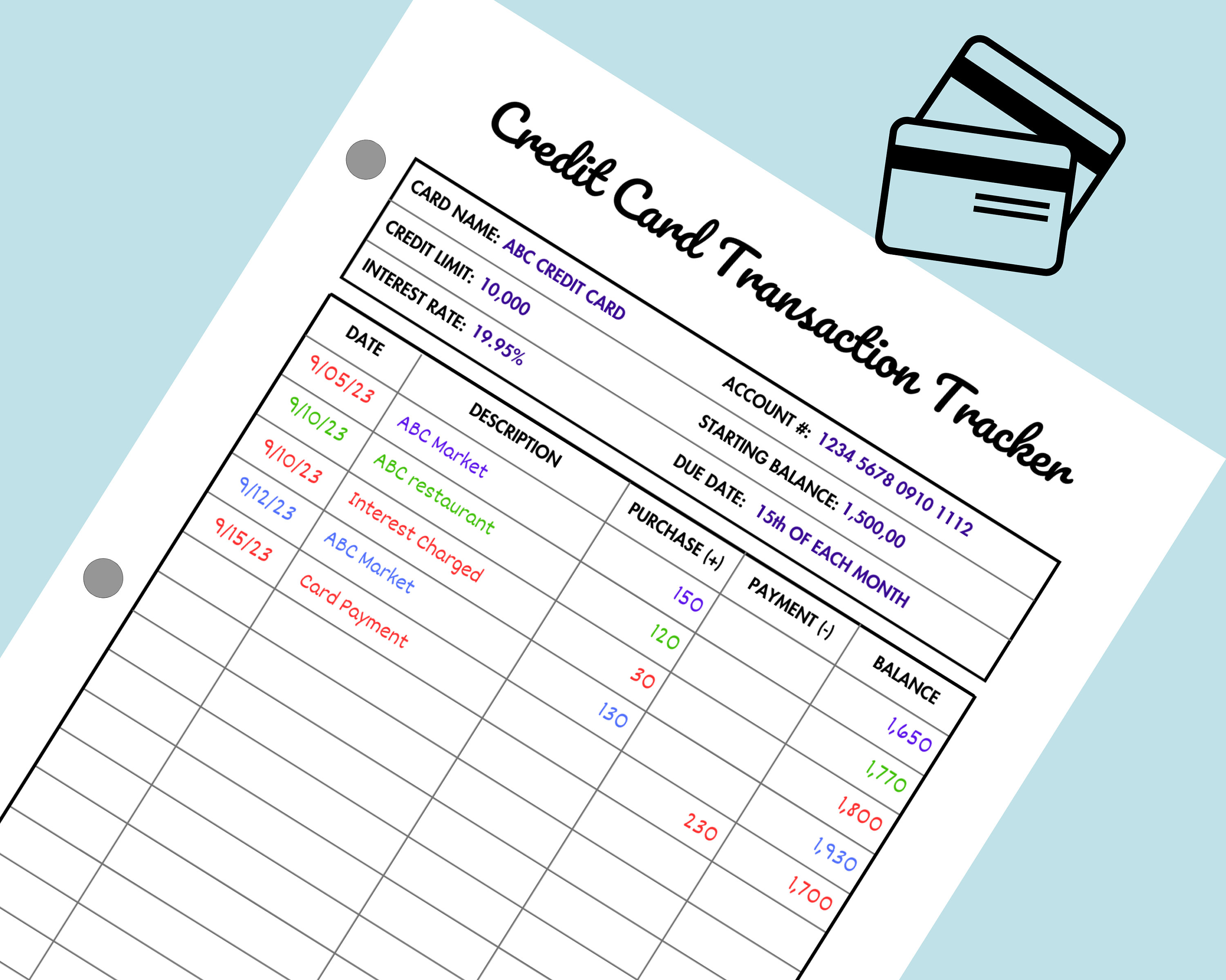 Credit Card Transaction Tracker Printable Debt Tracker PDF, Personal ...