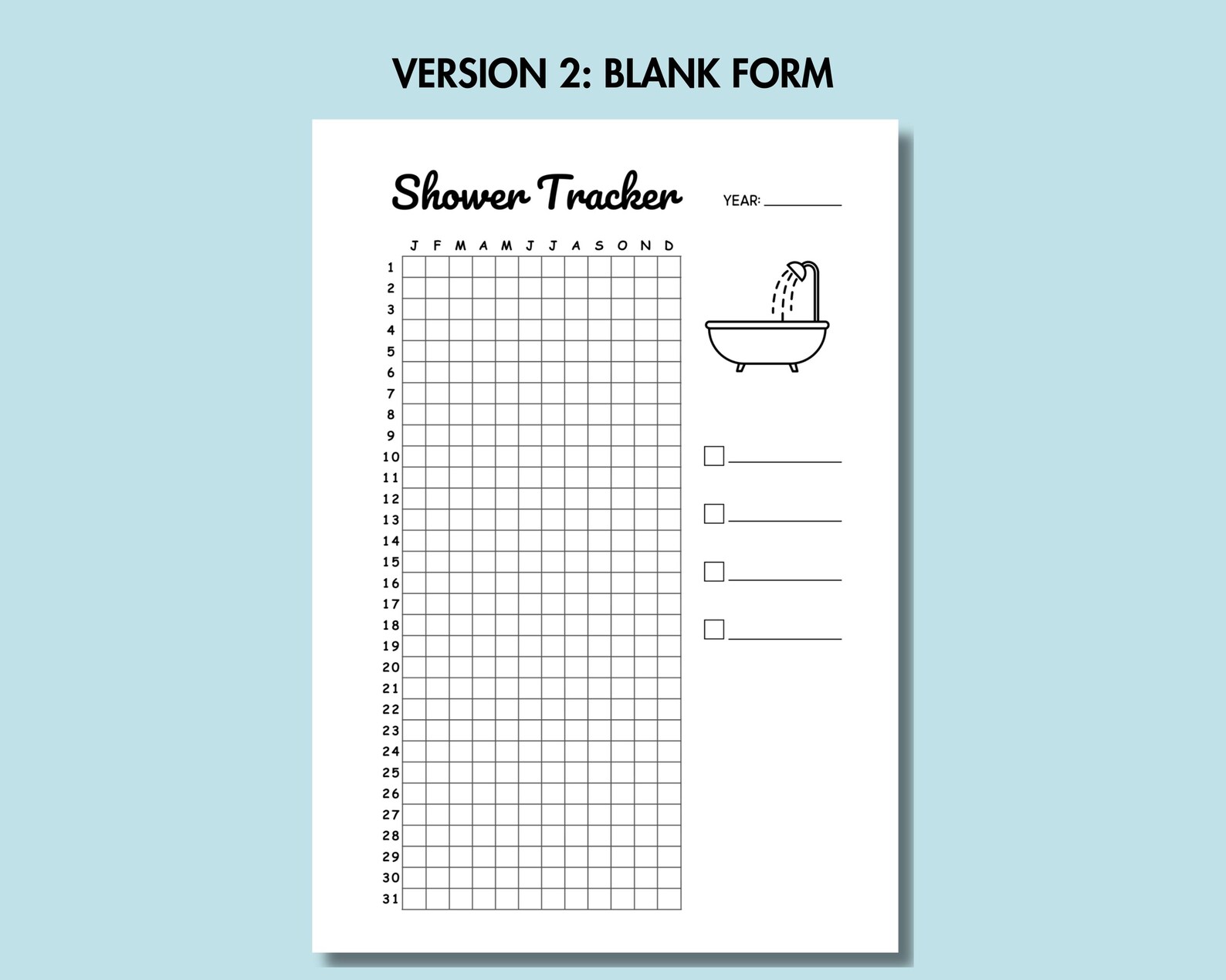 Shower Tracker Printable Hygiene Tracker PDF Hair Wash Tracker Year in ...