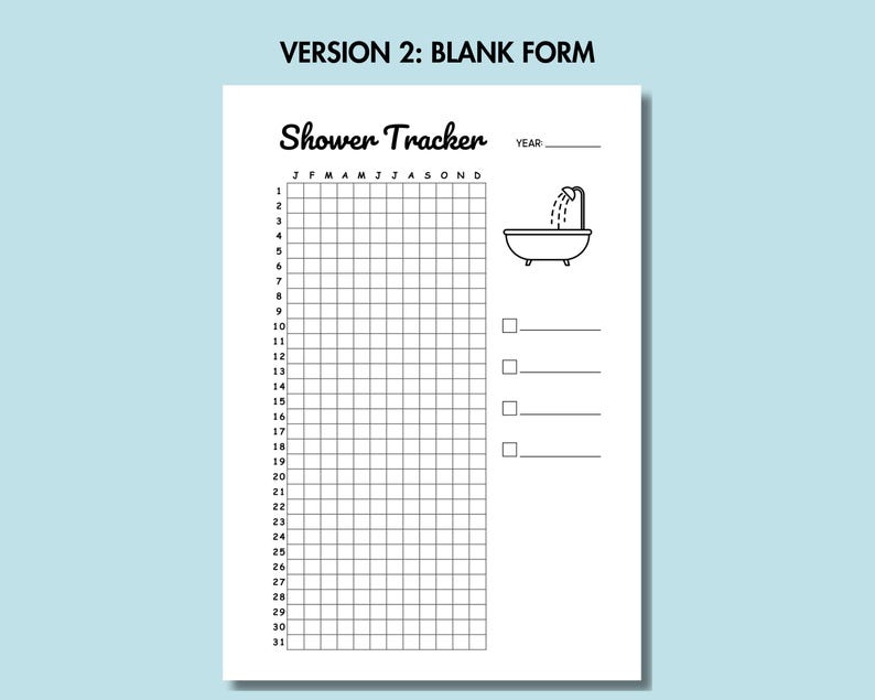 Shower Tracker Printable Hygiene Tracker PDF Hair Wash Tracker Year in ...