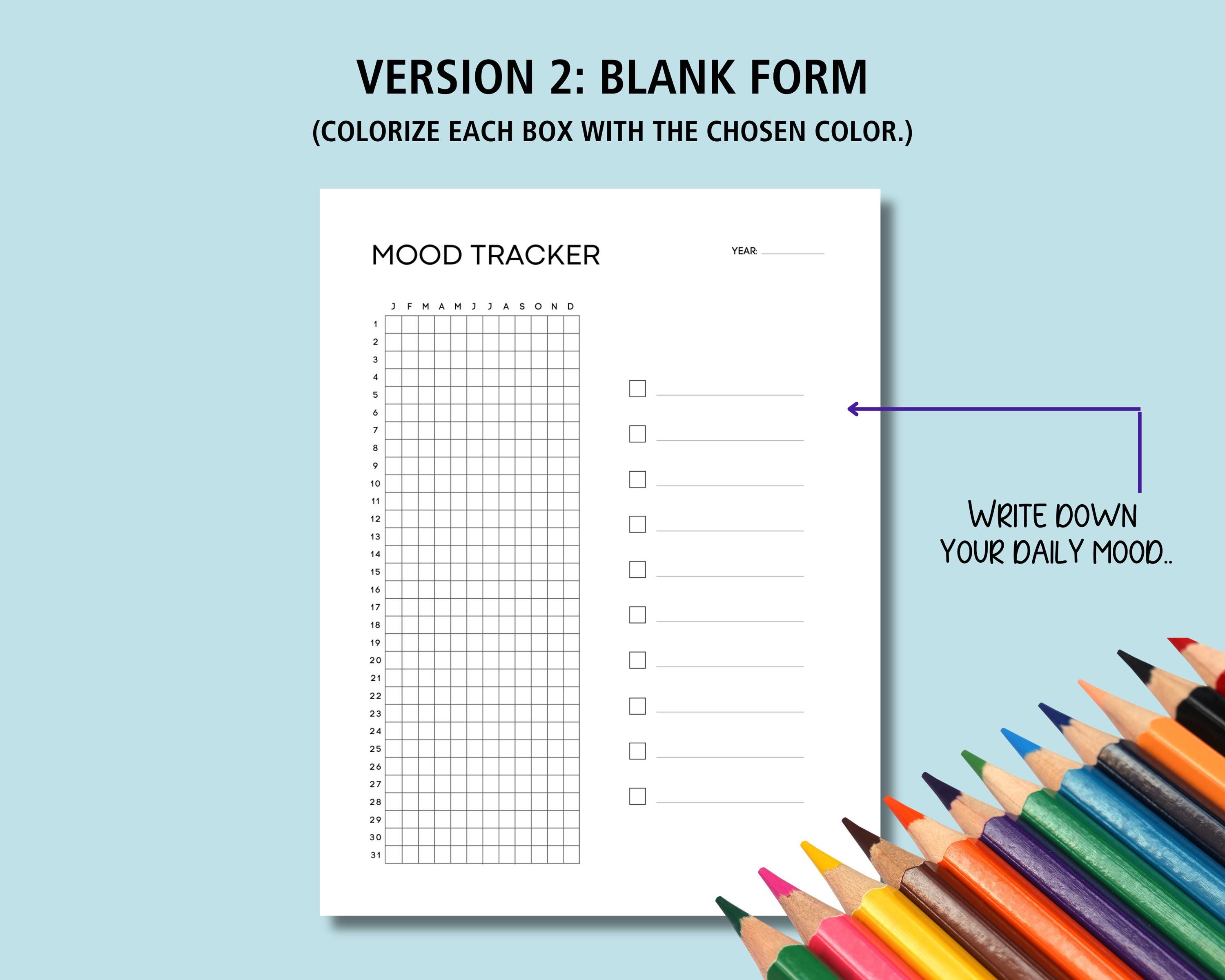Mood Tracker Printable Daily Yearly Mood Journal, Mental Health ...