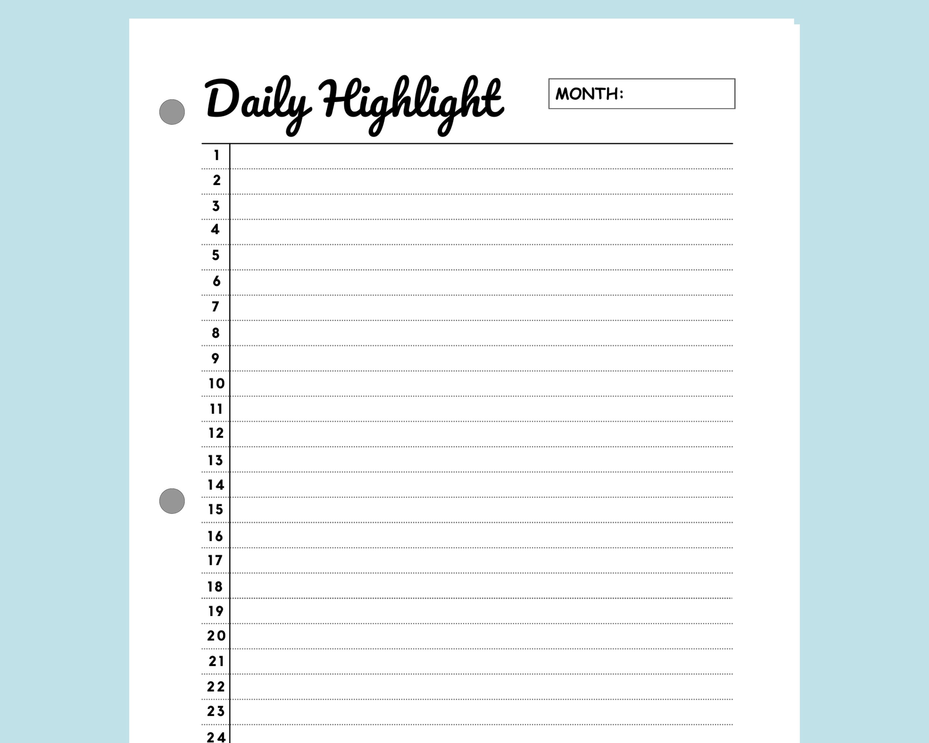 Daily Highlight PDF Printable Highlight of the Day PDF Gratitude ...