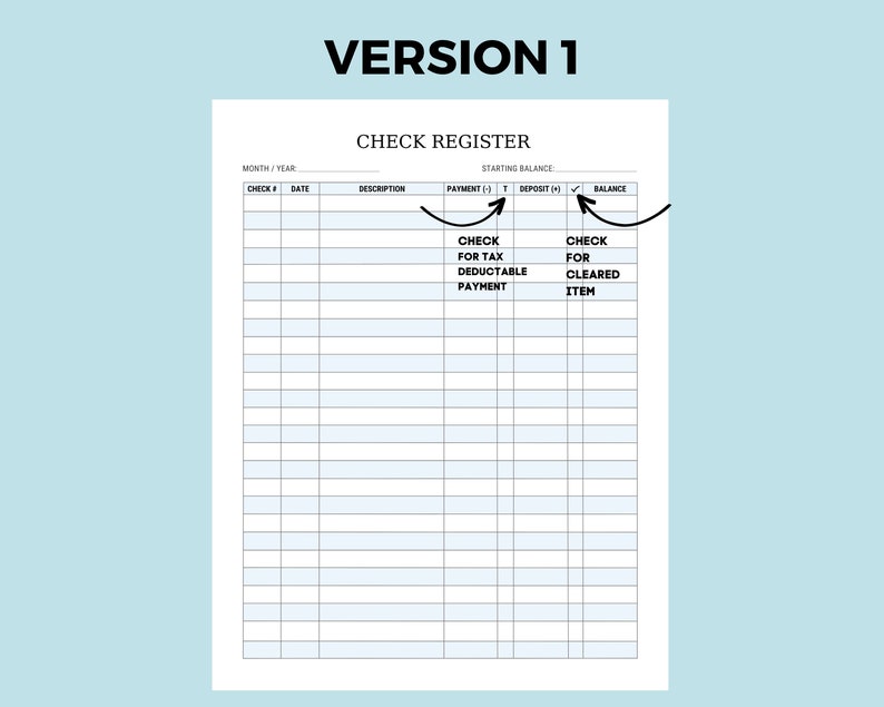 Check Register Printable for Personal Check Book and Small - Etsy