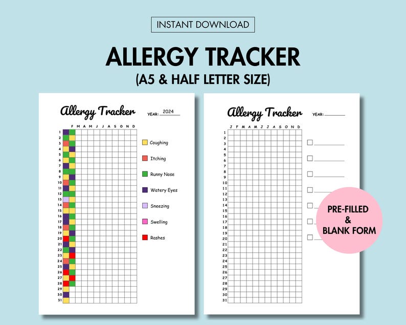 Allergy Tracker Printable Allergy Symptom Log PDF Symptom Tracker ...