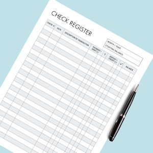 Checkbook Register Printable Check Transaction Tracker Check Ledger ...