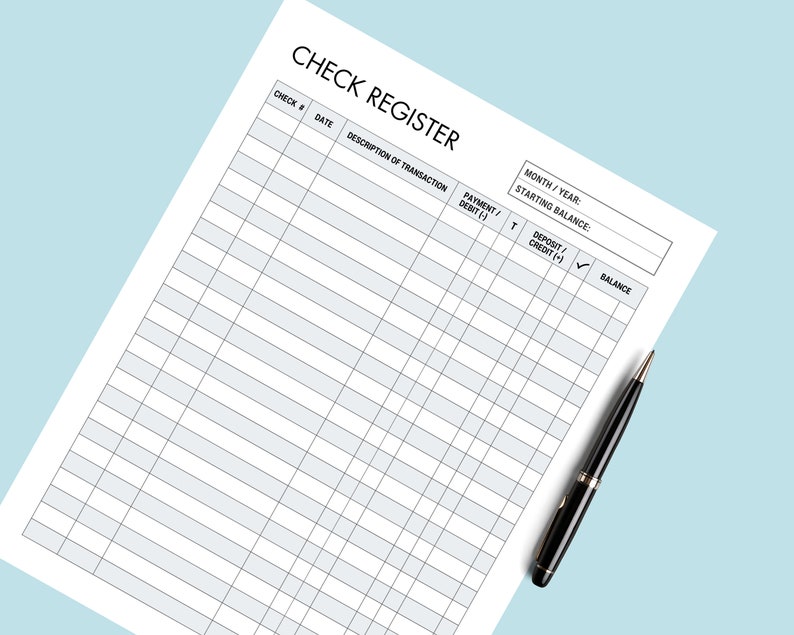 Checkbook Register Printable Check Transaction Tracker Check Ledger ...