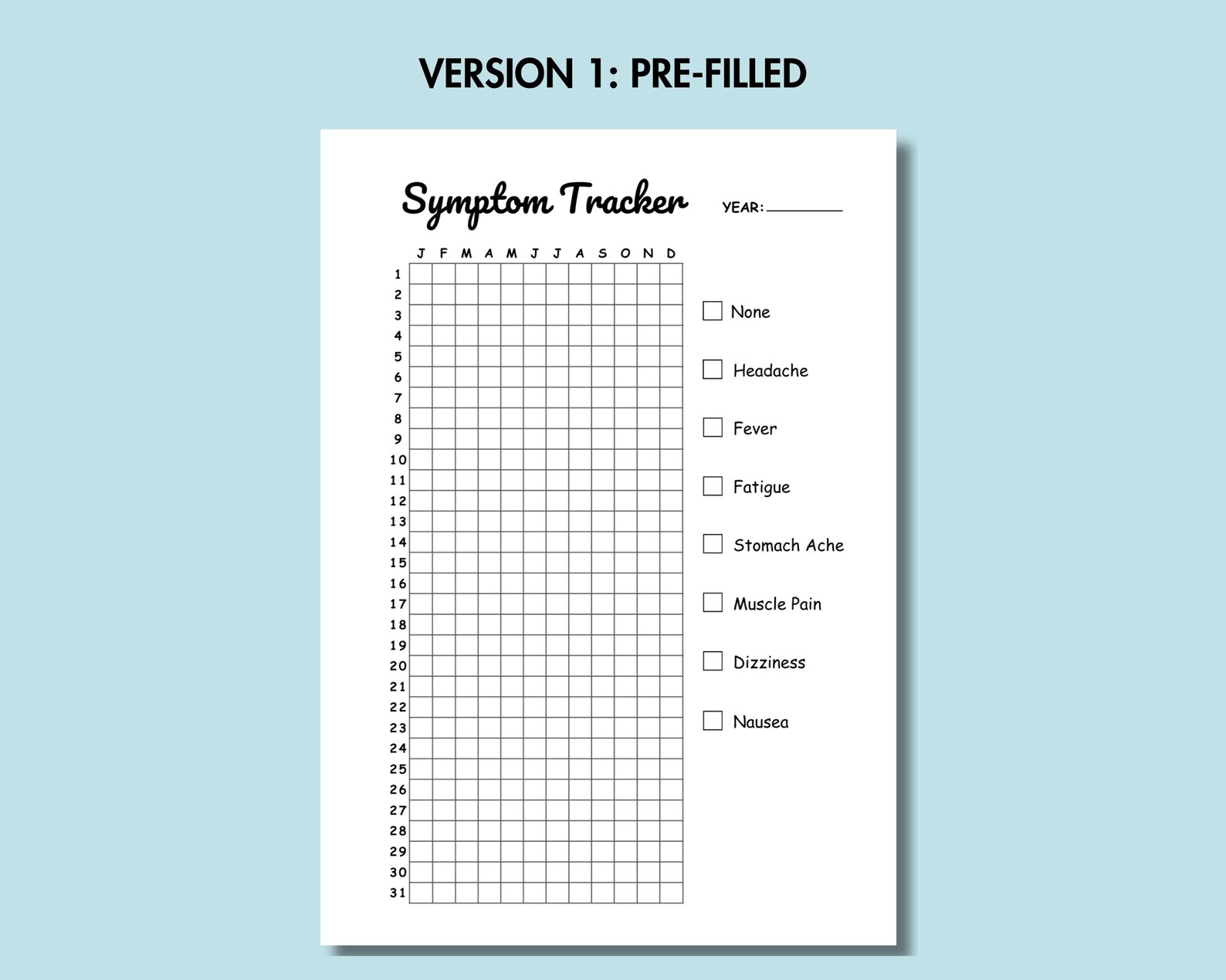 Symptom Tracker Printable Symptom Log PDF Health Tracker, Medical ...