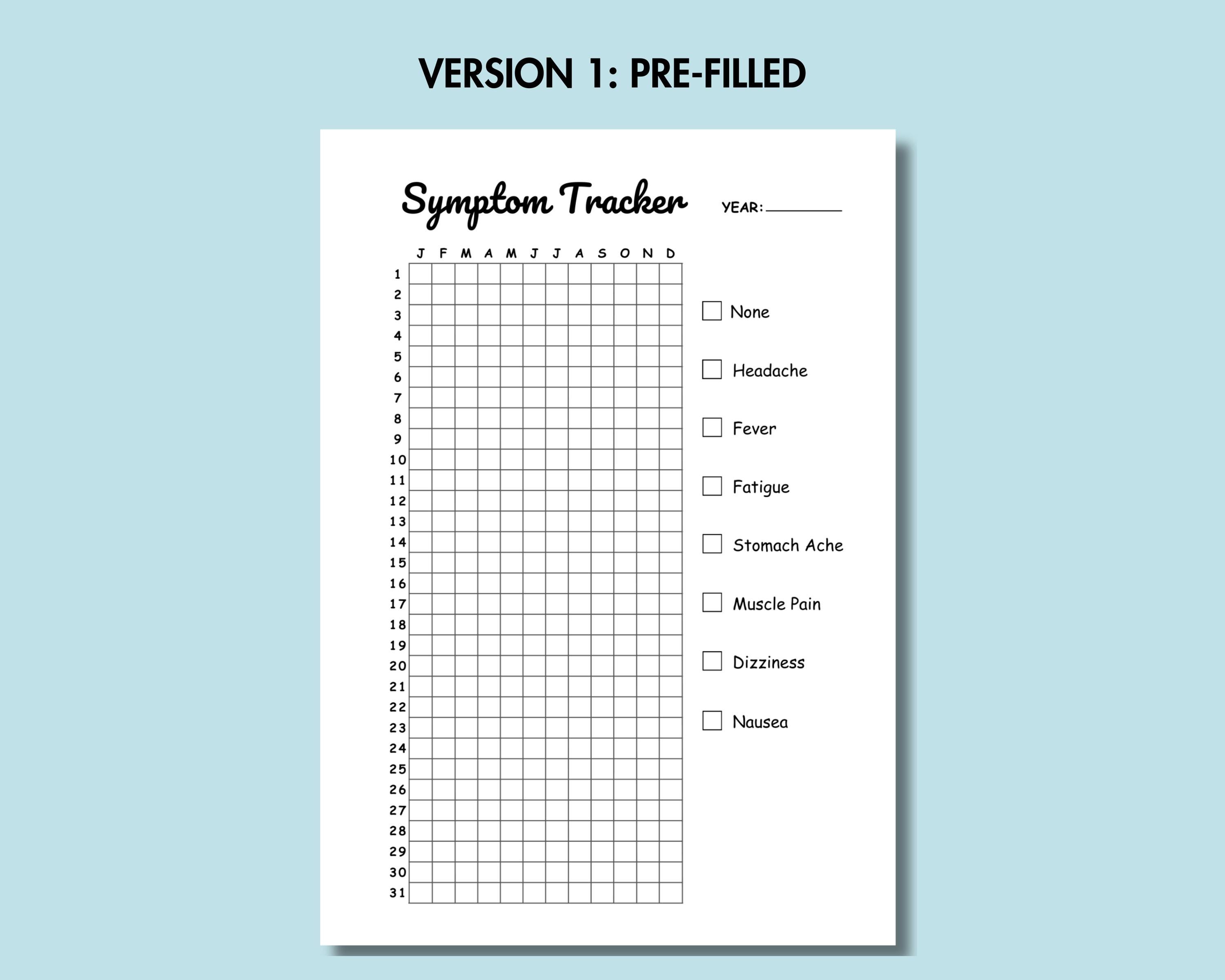 Symptom Tracker Printable Symptom Log PDF Health Tracker, Medical ...