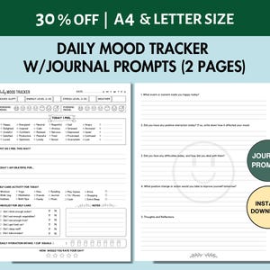 Daily Mood Tracker Journal Printable Self Care Planner Checklist PDF ...