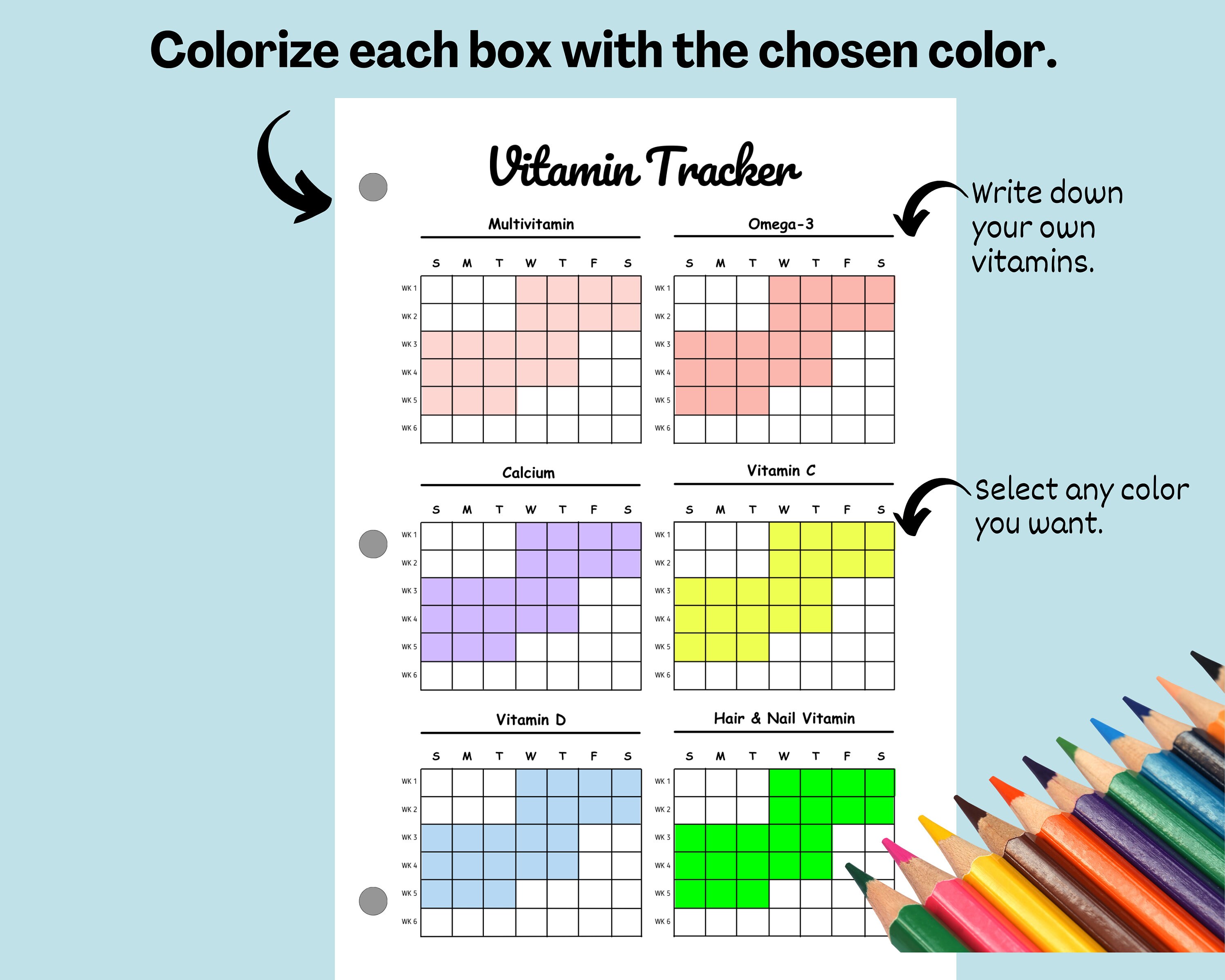 Vitamin Tracker Printable Daily Vitamin Intake Log PDF Supplement ...