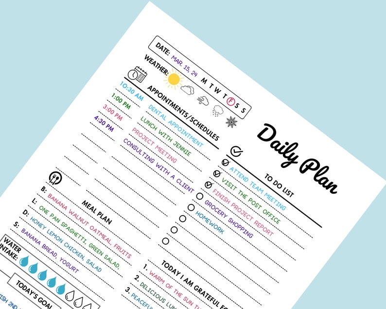 Daily Planner Printable Daily Work Organizer Daily to Do List PDF Daily ...