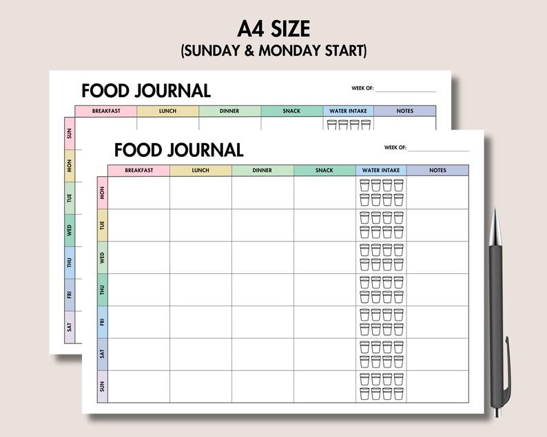 Weekly Food Journal Printable Weekly Food Diary, Meal Prep Planner With ...
