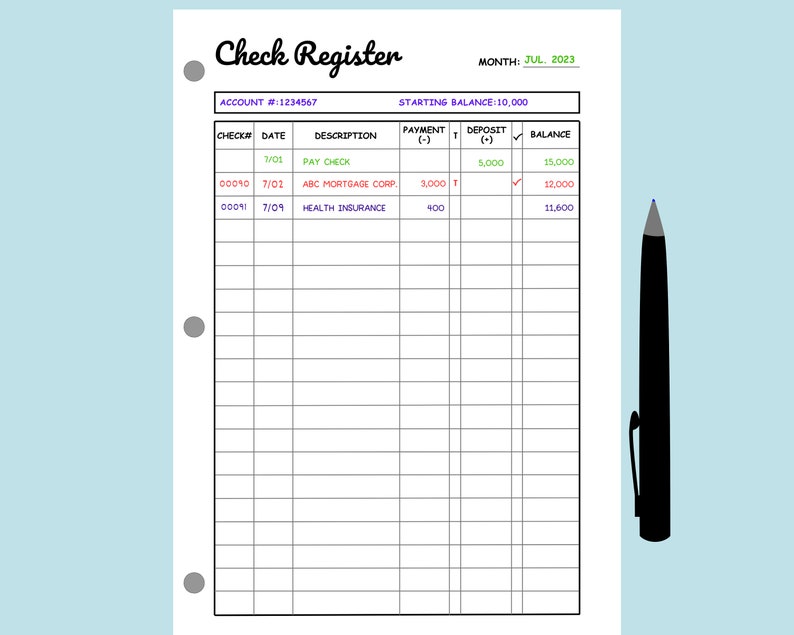 Checkbook Register Printable Check Register PDF Money Tracker, Money ...