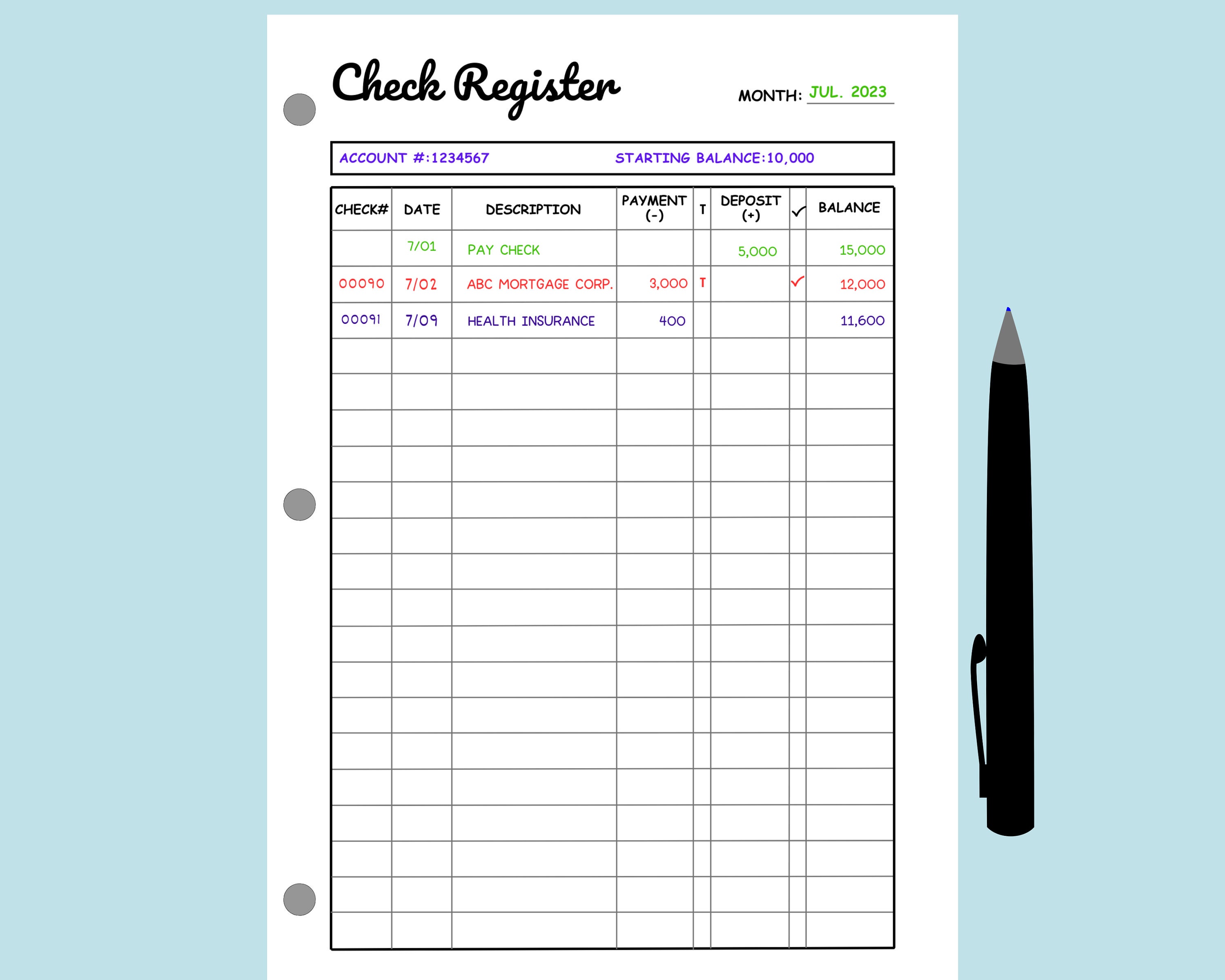 Checkbook Register Printable Check Register PDF Money Tracker, Money ...