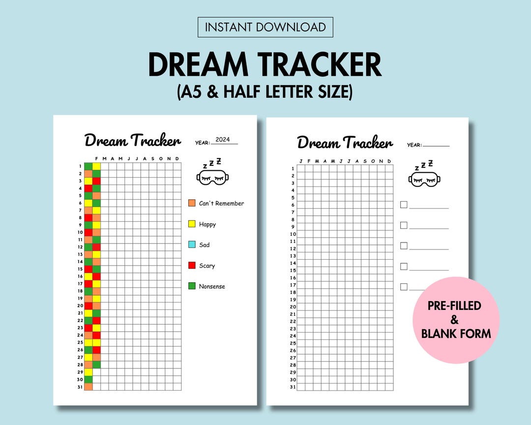 Dream Tracker Printable Dream Journal Note Daily Yearly Sleeping ...