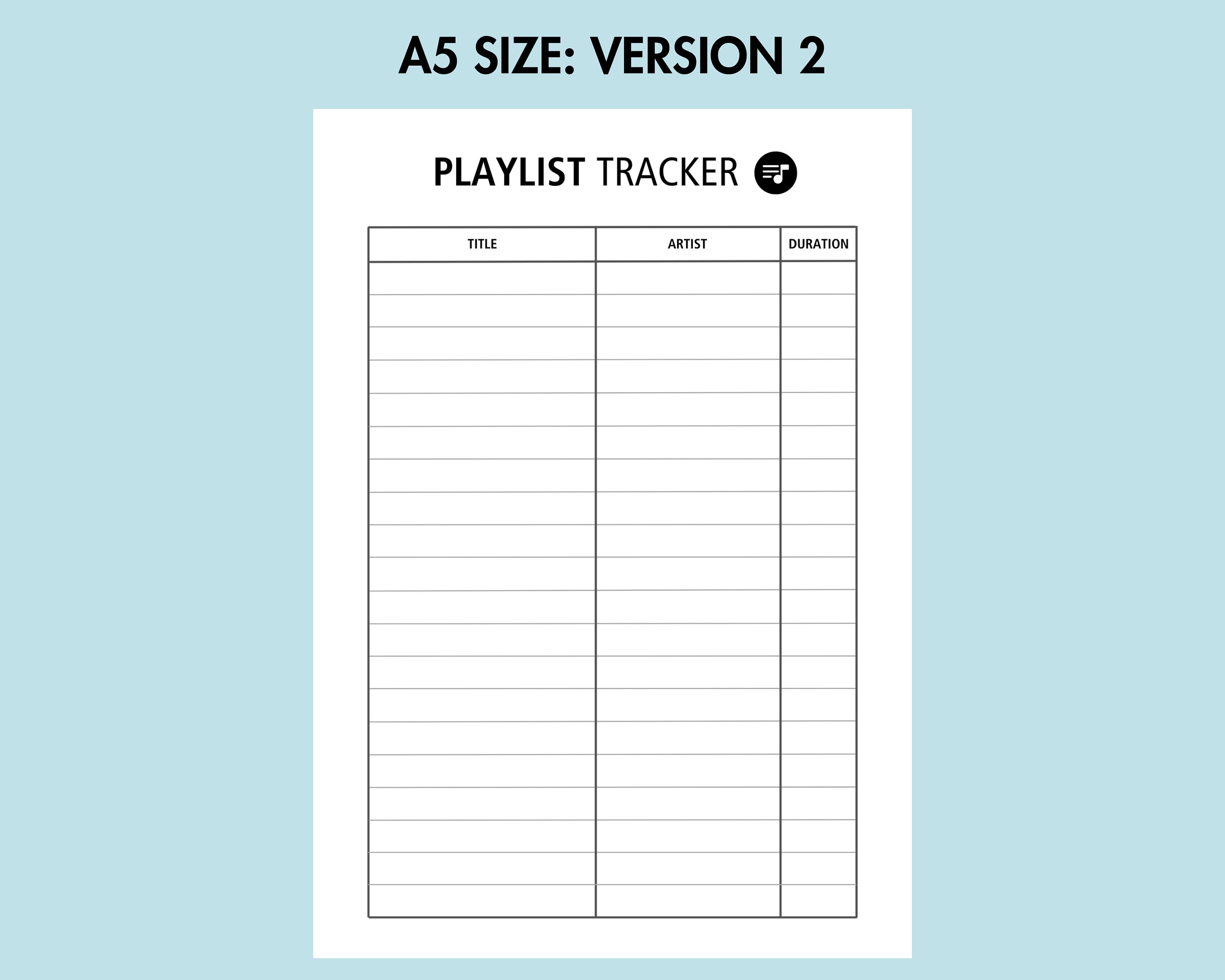 Music Playlist Tracker Printable Playlist Listening Log and Tracker ...