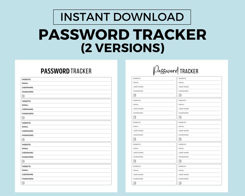Password Tracker Printable Password Log, Password Organizer Digital ...