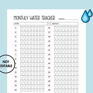 Water Tracker Printable Instant Download Monthly Water Intake Log Sheet ...