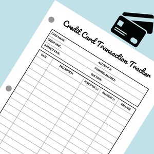 Credit Card Transaction Tracker Printable Debt Tracker PDF, Personal ...