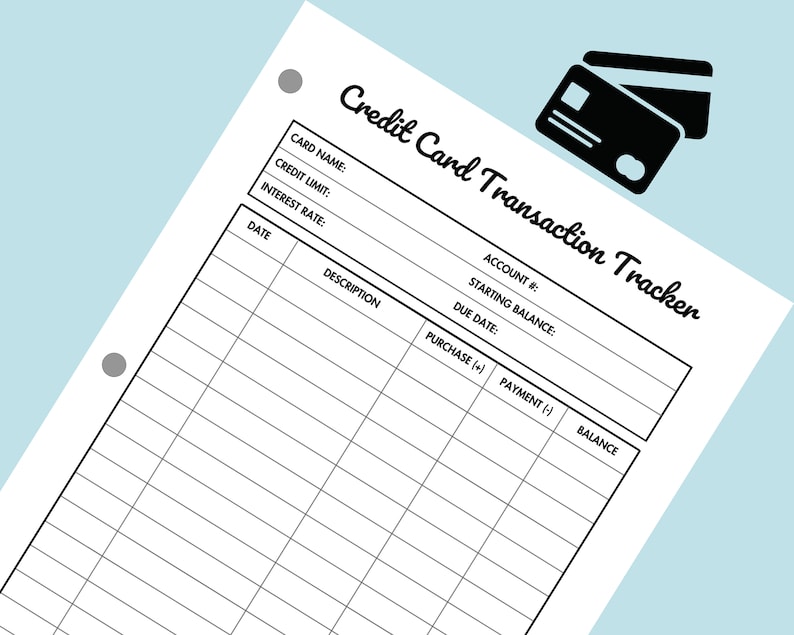Credit Card Transaction Tracker Printable Debt Tracker PDF, Personal ...