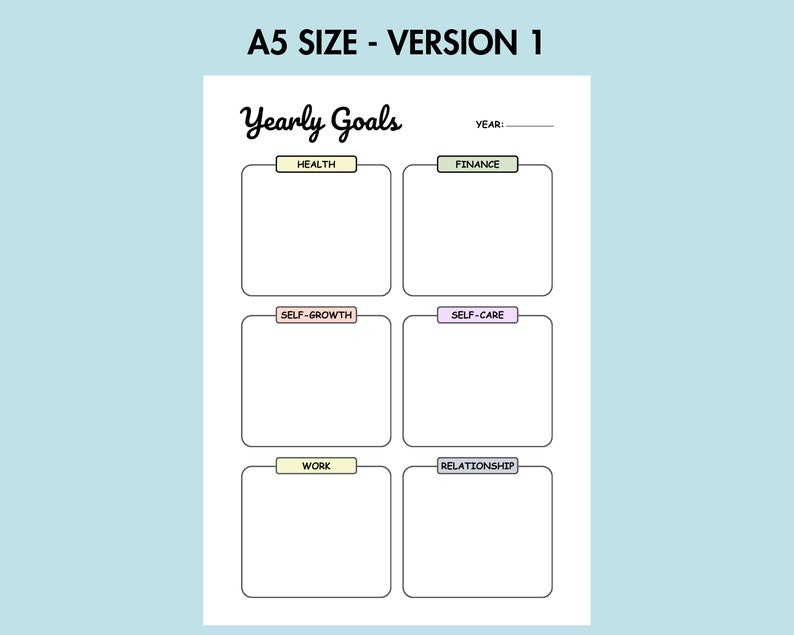 Yearly Goal Planner Printable Annual Overview PDF Year at a Glance ...