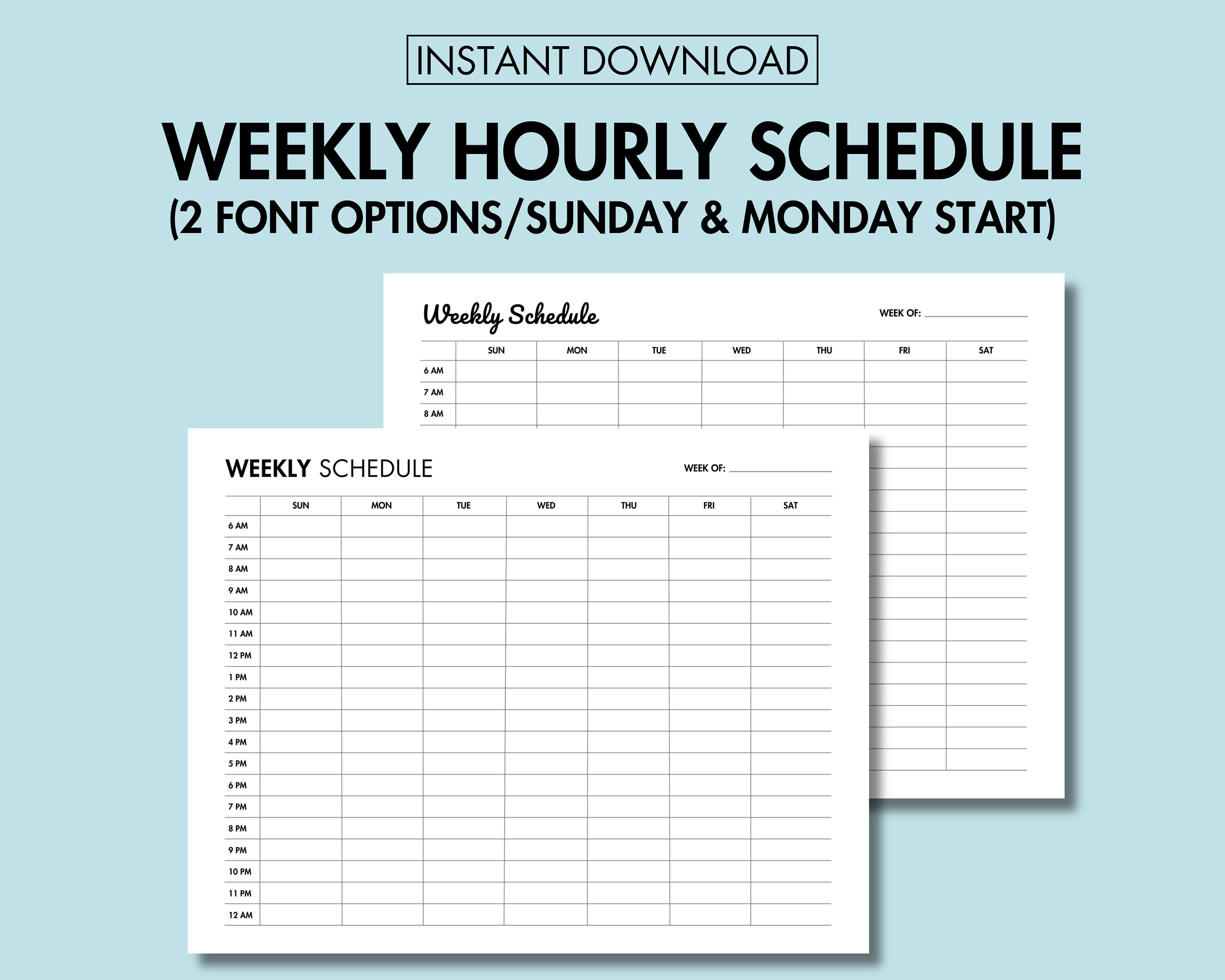 Weekly Hourly Schedule Printable, Weekly Organizer PDF, Weekly Planner ...