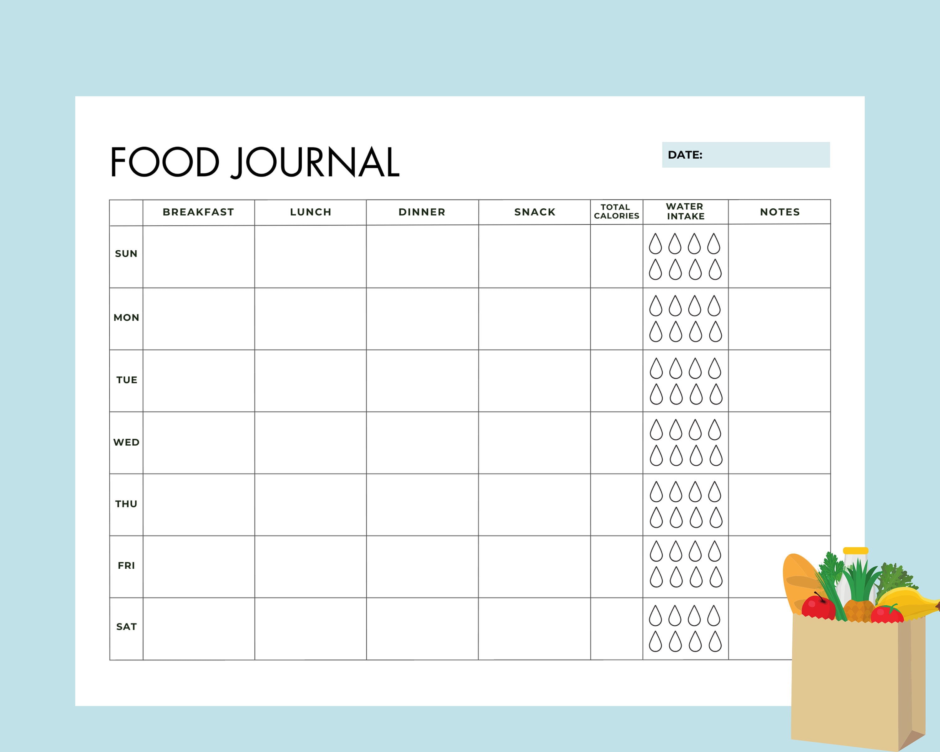 Weekly Food Journal Printable Meal Planner PDF, Weekly Weight Loss ...
