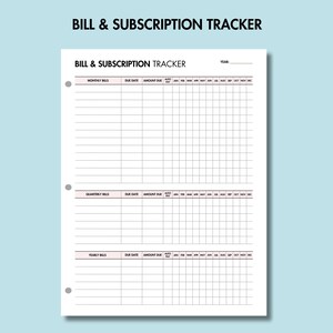 Bill Payment Tracker Printable Monthly Quarterly Yearly Bill and ...