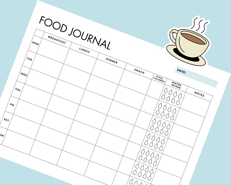 Weekly Food Journal Printable Meal Planner PDF, Weekly Weight Loss ...