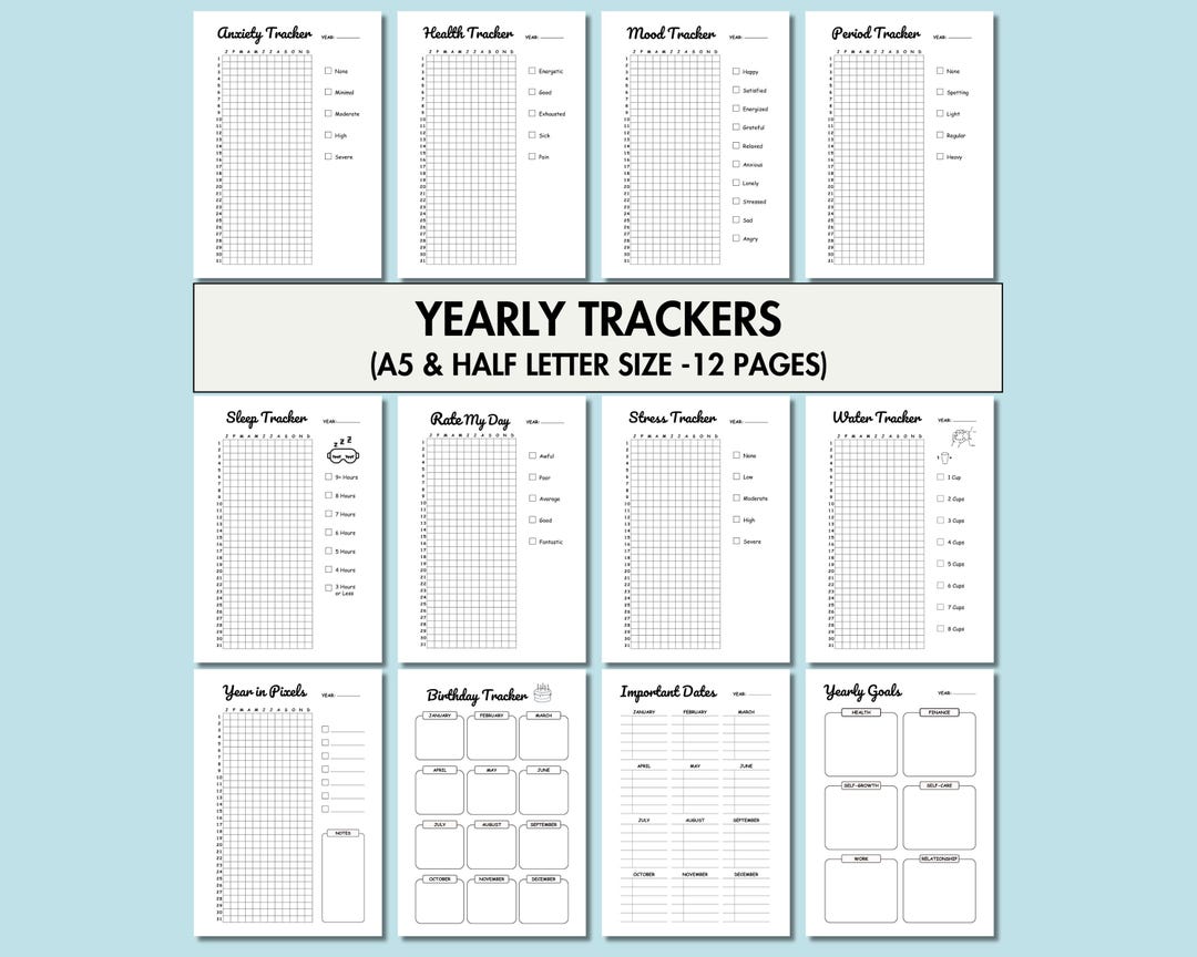 Yearly Tracker Bundle Printable Yearly Planner PDF Mental Health ...