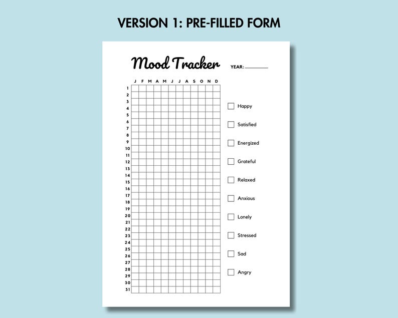 Daily Mood Tracker Printable Monthly Mood Planner Journal Page Daily ...