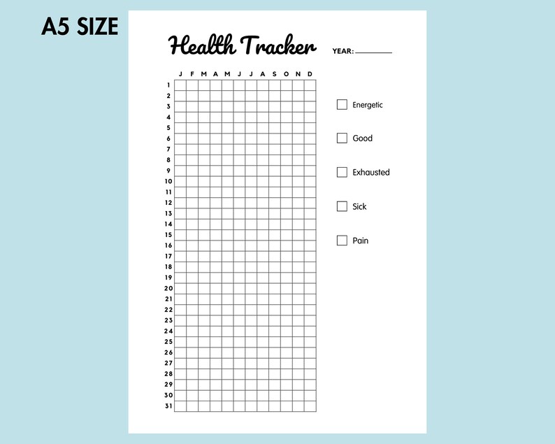 Health Tracker Printable Daily Health Log Pain Tracker Printable ...