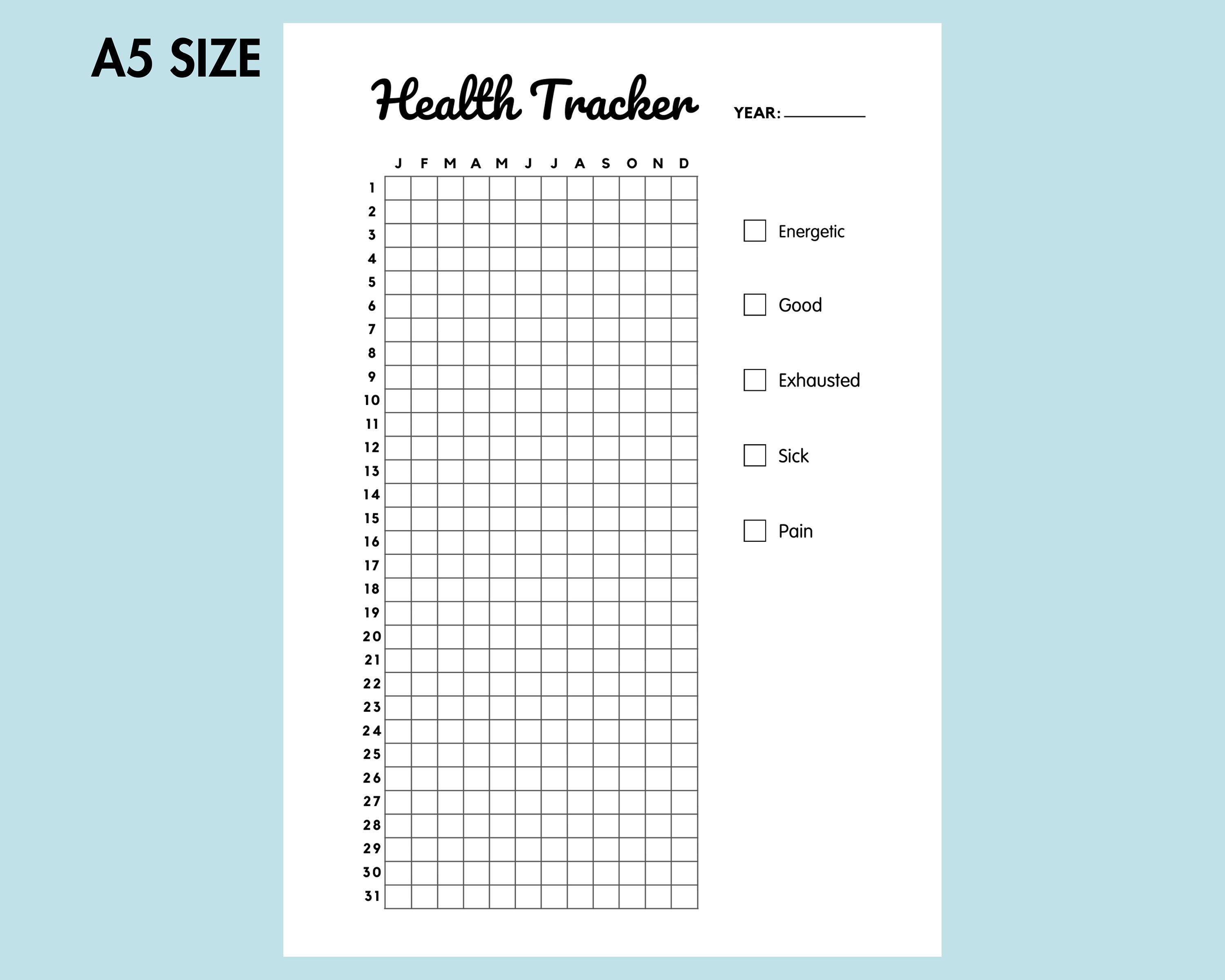 Health Tracker Printable Daily Health Log Pain Tracker Printable ...