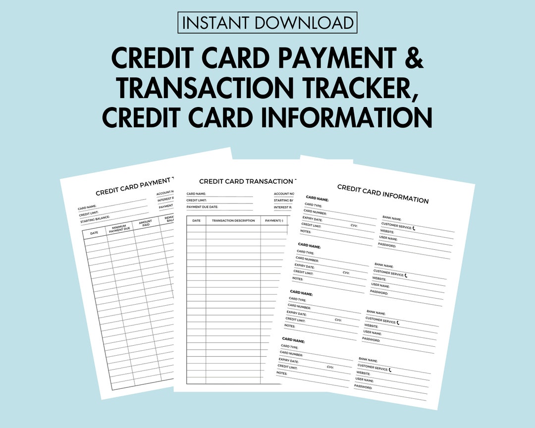 Credit Card Payment Tracker Printable Credit Card Transaction Tracker ...