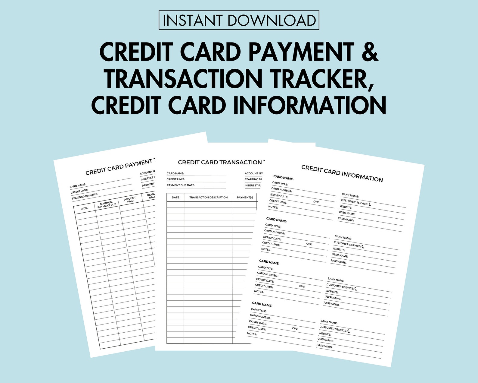 Credit Card Payment Tracker Printable Credit Card Transaction Tracker ...