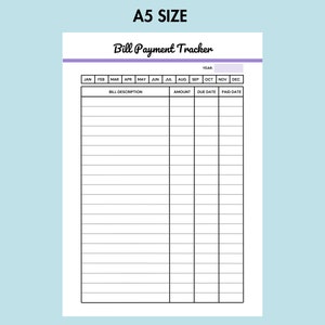 Bill Payment Tracker Printable Bill Organizer PDF Debt Tracker Planner ...