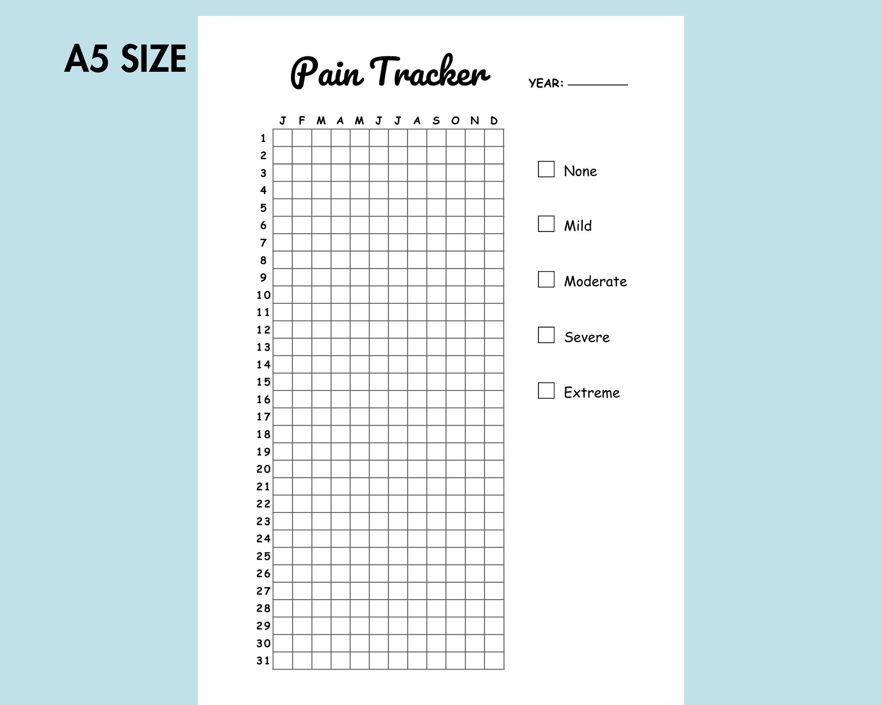 Pain Tracker Printable, Pain Log, Symptom Tracker, Health Tracker, A5 ...