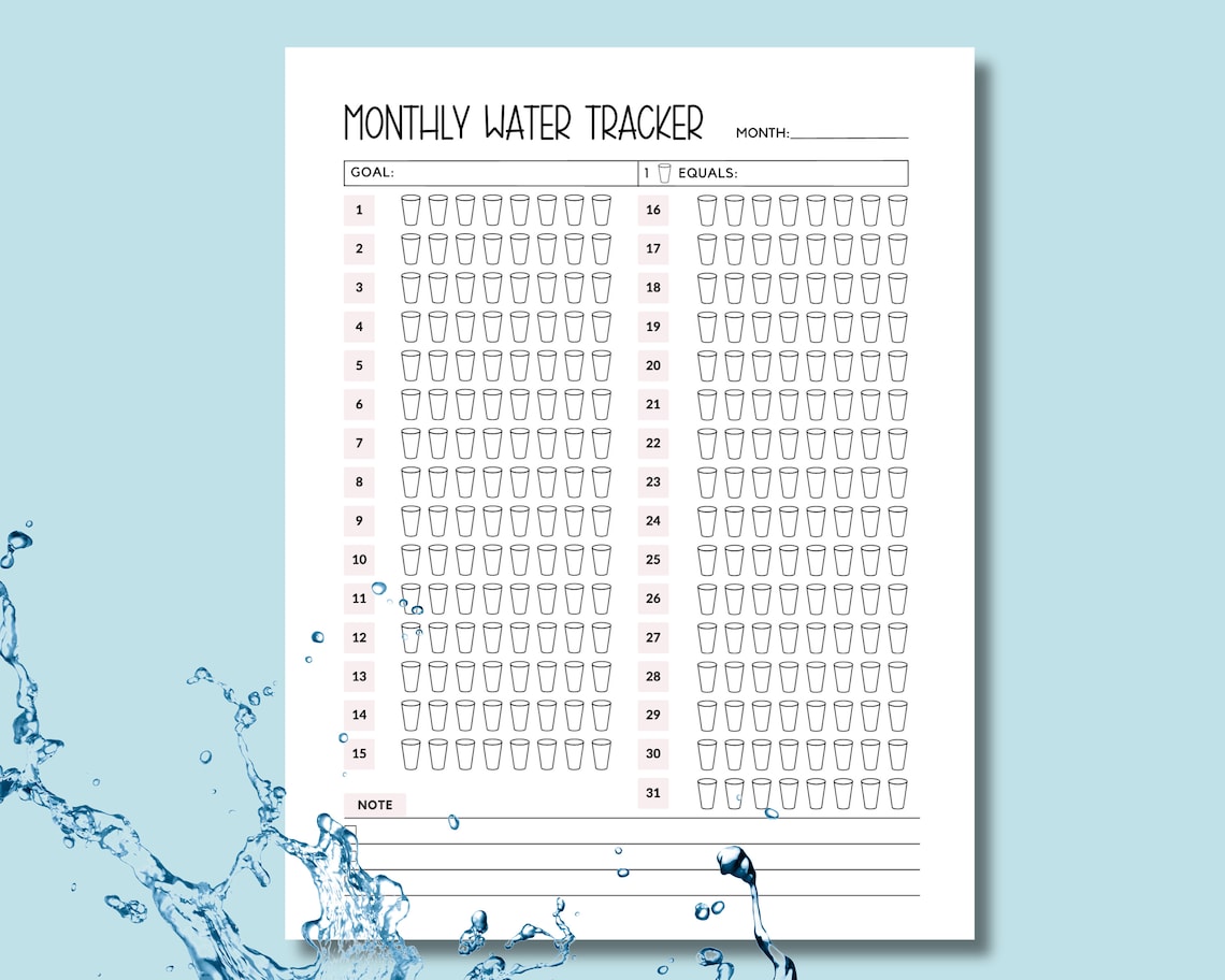 Water Tracker Printable Instant Download Monthly Water Intake Log Sheet ...