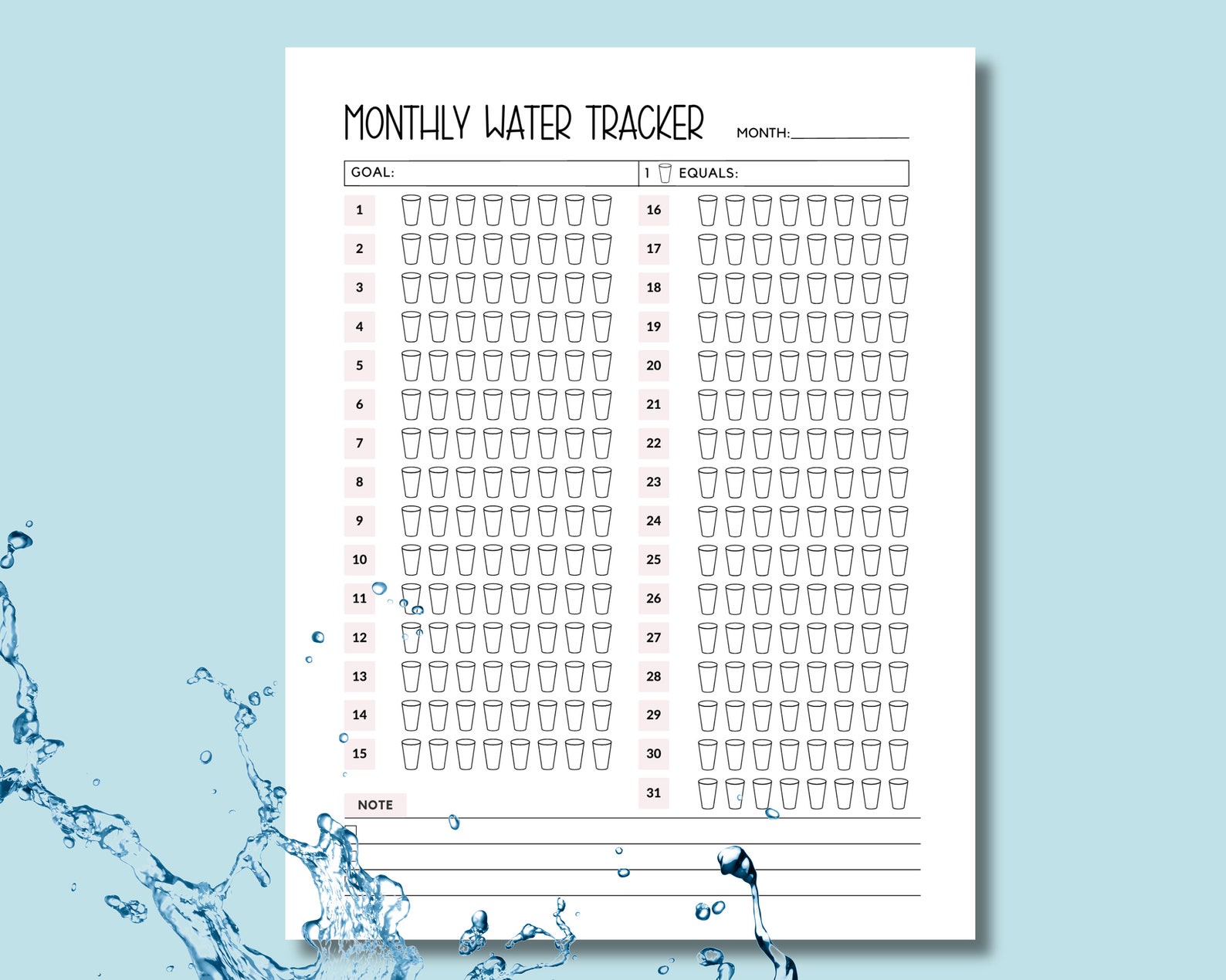 Water Tracker Printable Instant Download Monthly Water Intake Log Sheet ...