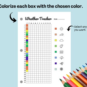 Weather Tracker Printable Daily Yearly Pixel Weather Monitoring Chart ...