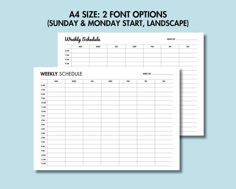 Weekly Hourly Schedule Printable Weekly Hourly Organizer PDF, Weekly ...