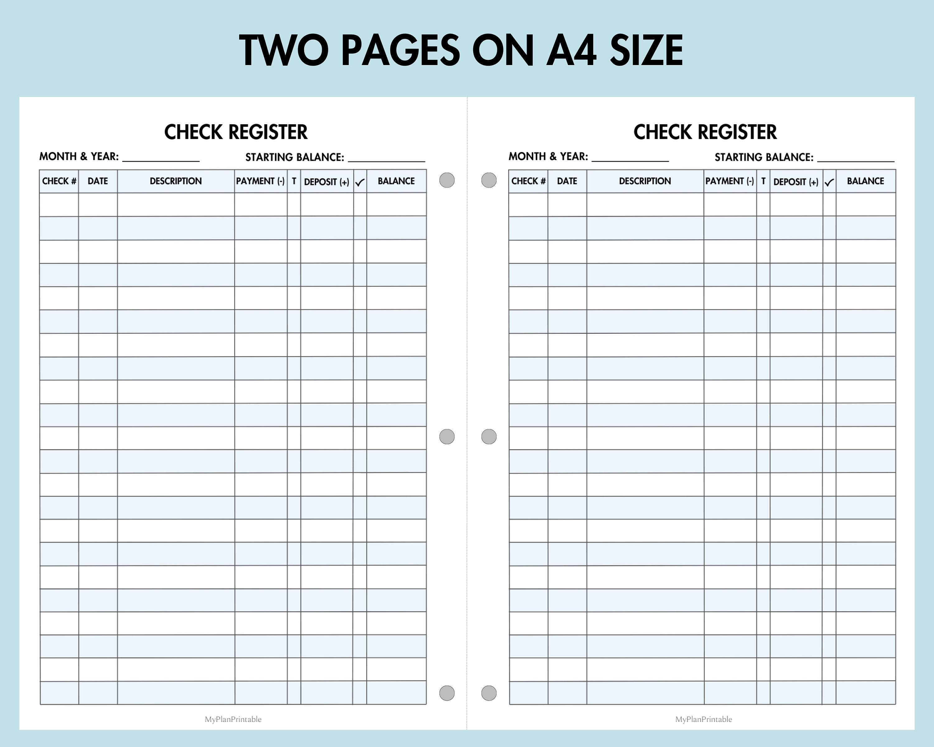 Checkbook Register Printable Check Register for Personal & Small ...