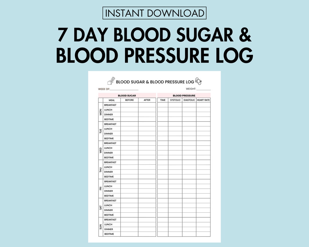 Blood Sugar Log and Blood Pressure Log Printable Blood Sugar Monitor ...