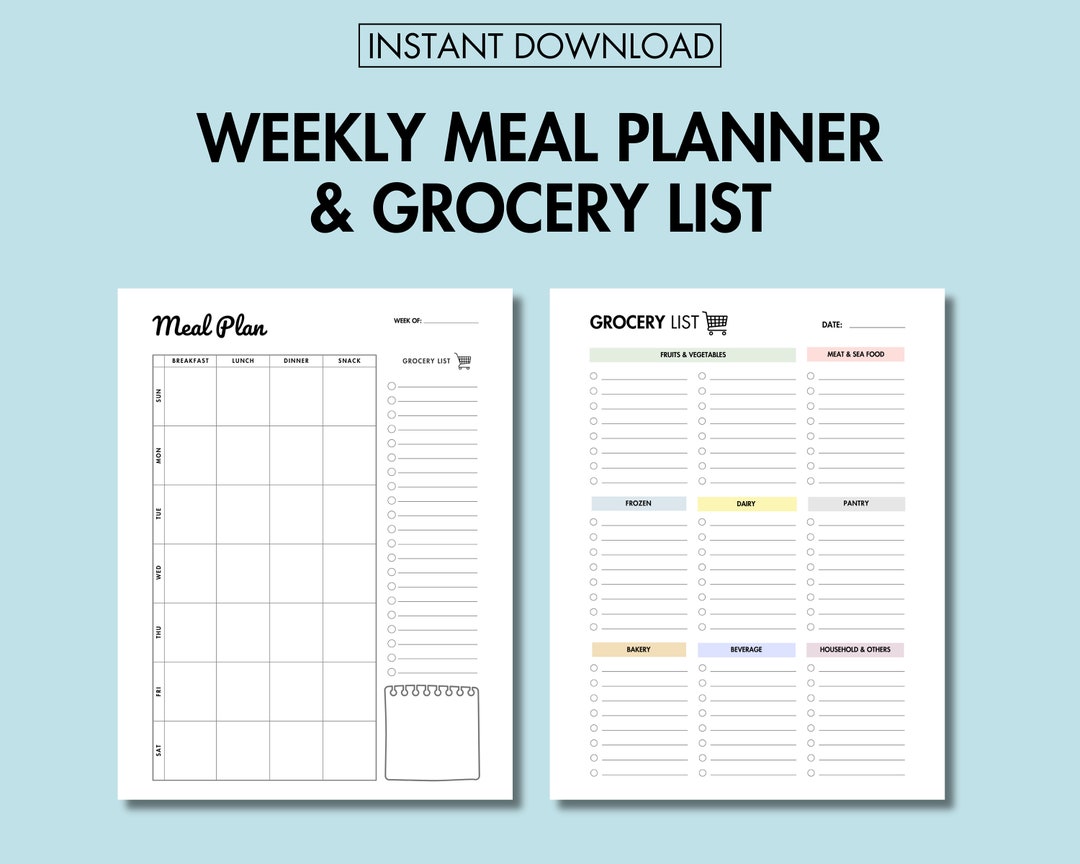 Weekly Meal Planner Printable Food Journal PDF Meal Planning and ...