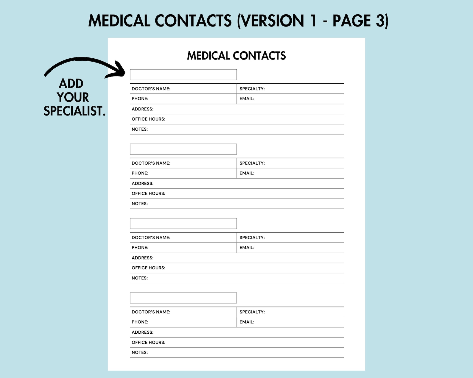 Emergency Contact List Printable Medical Contact Information Sheet PDF ...