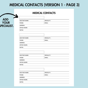 Emergency Contact List Printable Medical Contact Information Sheet PDF ...