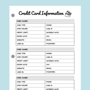 Credit Card Information Log Printable Credit Card Account Login Info ...