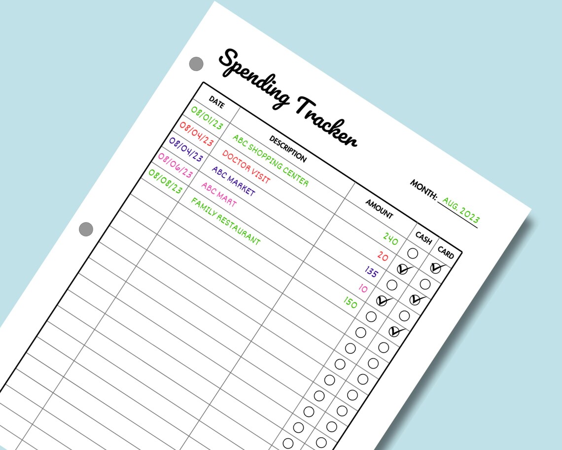Spending Tracker Printable Minimalist Spending Log for Budgeting ...